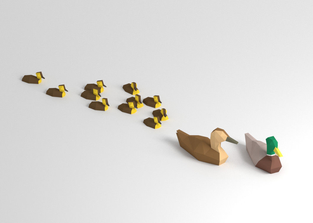 Low Poly Ducks and Ducklings 3D model 3D printable | CGTrader
