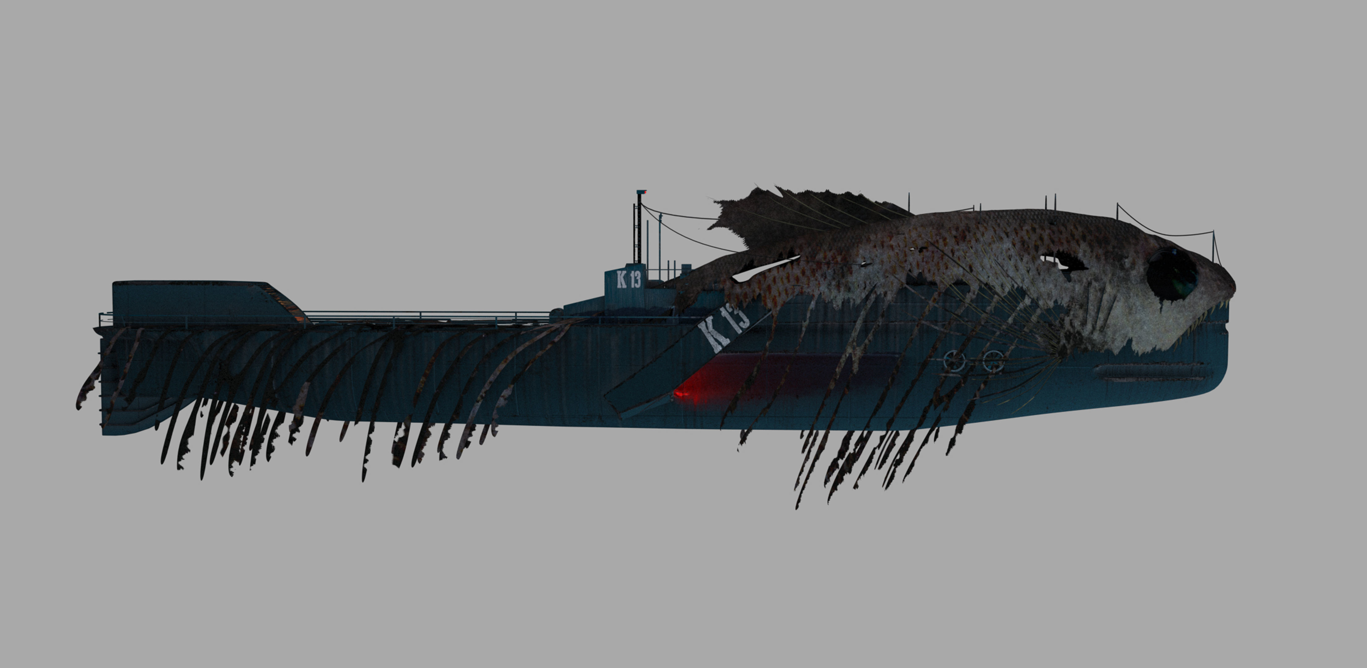 Submarine camouflaged with fish skin - Queen of Depths 3D model | CGTrader