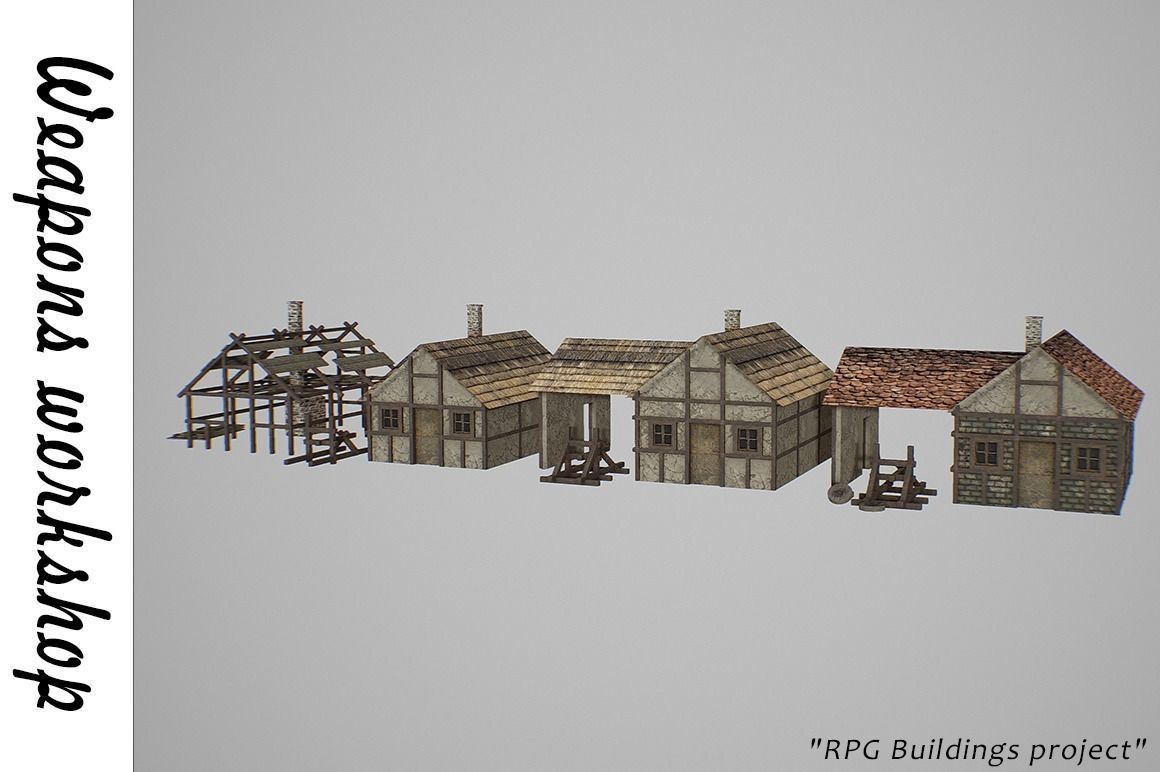 3D model Armory group of wooden buildings VR / AR / low-poly | CGTrader