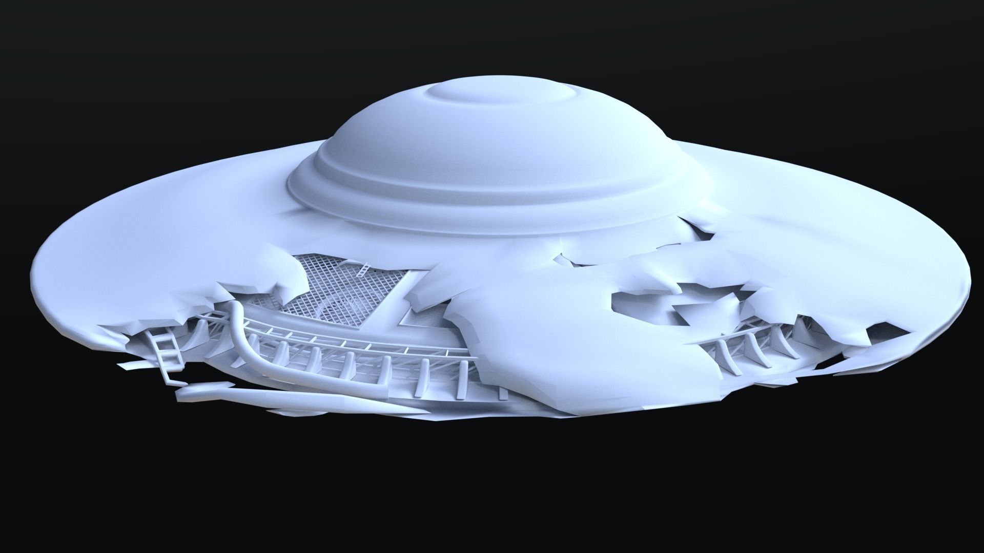 3D model Damaged UFO Plate Space Ship Spaceship VR / AR / low-poly ...