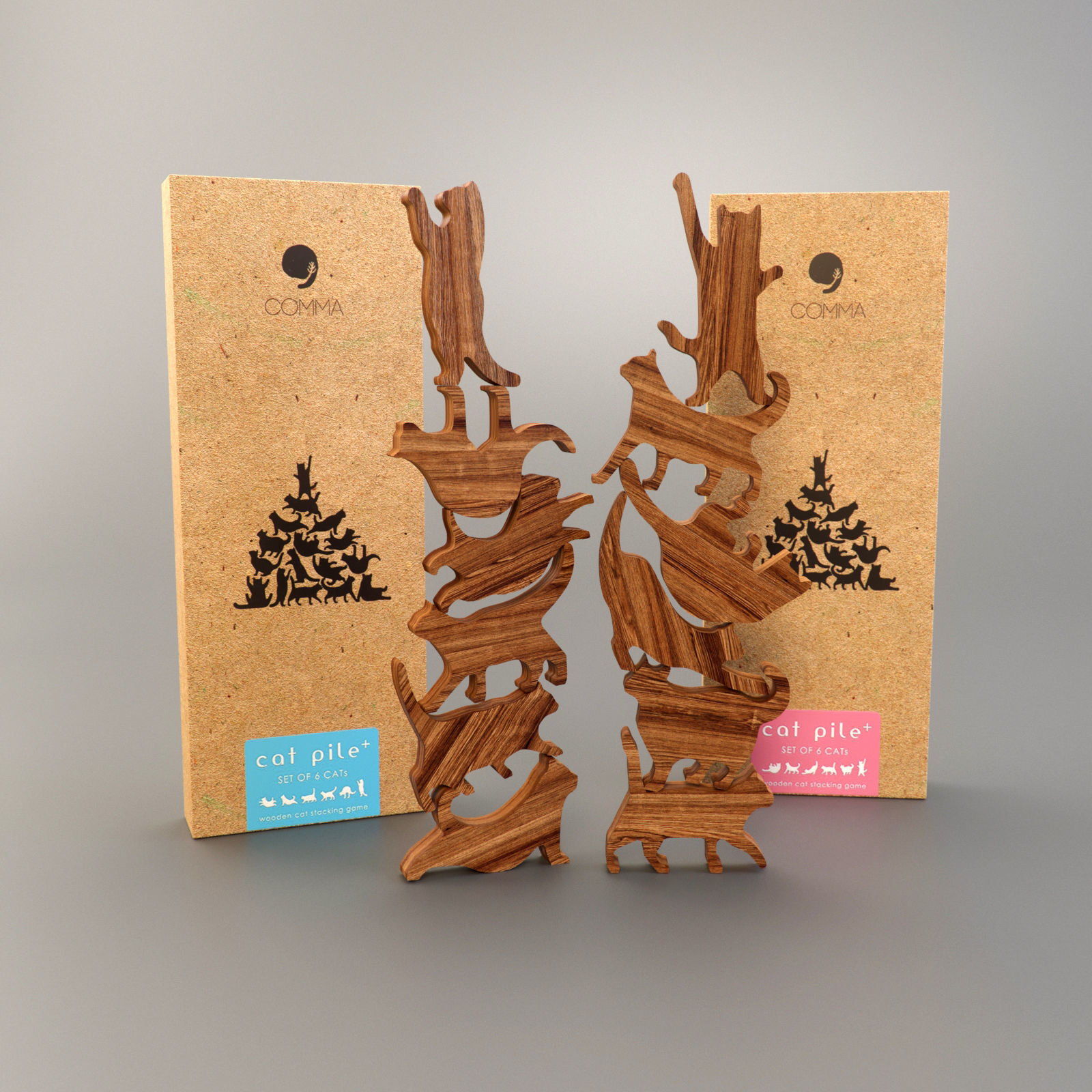 COMMA Cat Pile Plus wooden puzzle 3D model | CGTrader
