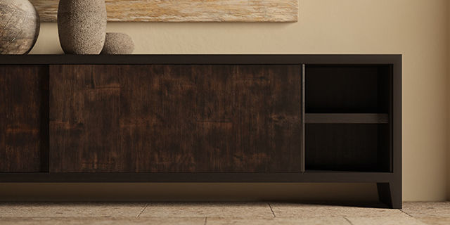 RH WYETH SPLIT BAMBOO MEDIA SIDEBOARD with DECOR 3D model | CGTrader