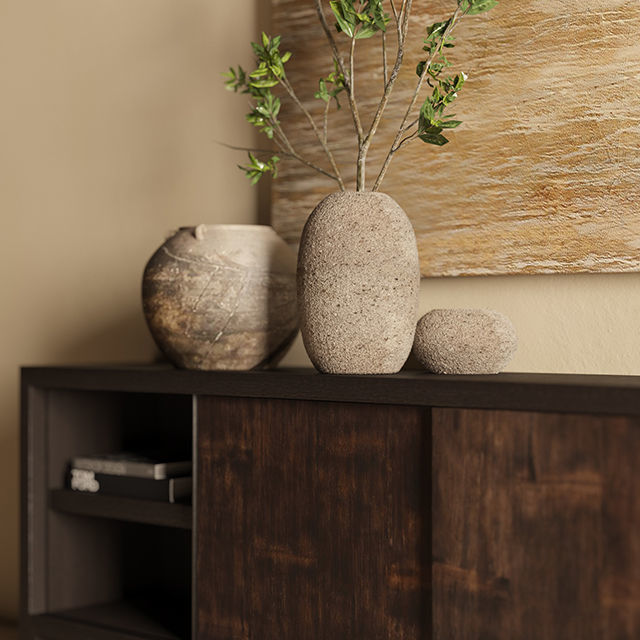 RH WYETH SPLIT BAMBOO MEDIA SIDEBOARD with DECOR 3D model | CGTrader