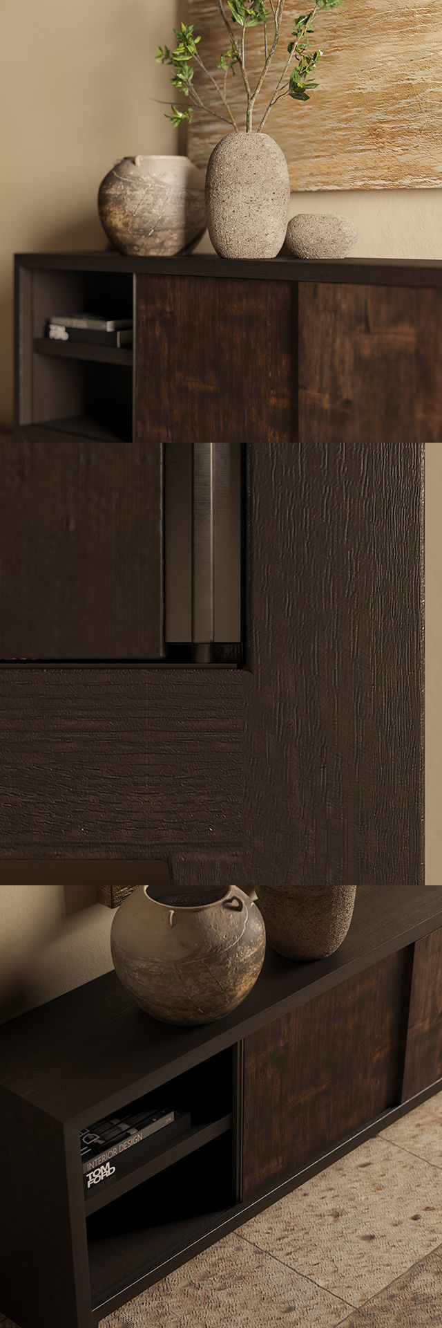 RH WYETH SPLIT BAMBOO MEDIA SIDEBOARD with DECOR 3D model | CGTrader