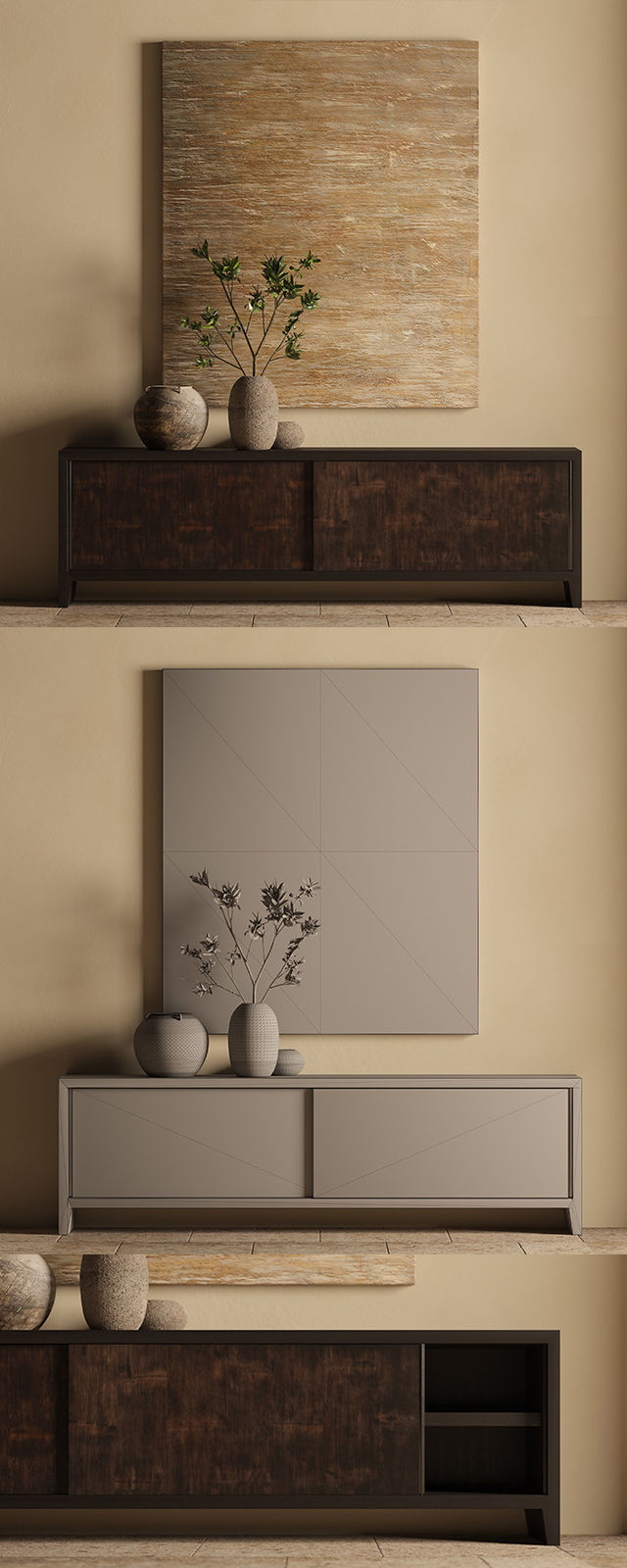 RH WYETH SPLIT BAMBOO MEDIA SIDEBOARD with DECOR 3D model | CGTrader