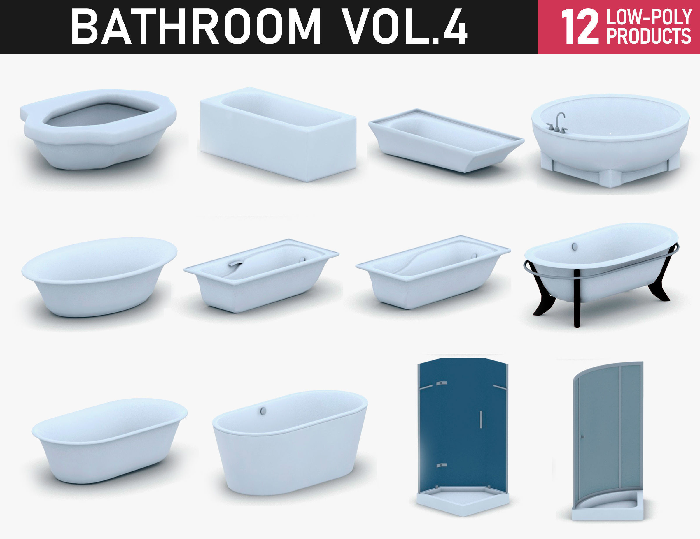 3D model Bathroom Vol 4 - Bathtub and Showers VR / AR / low-poly | CGTrader