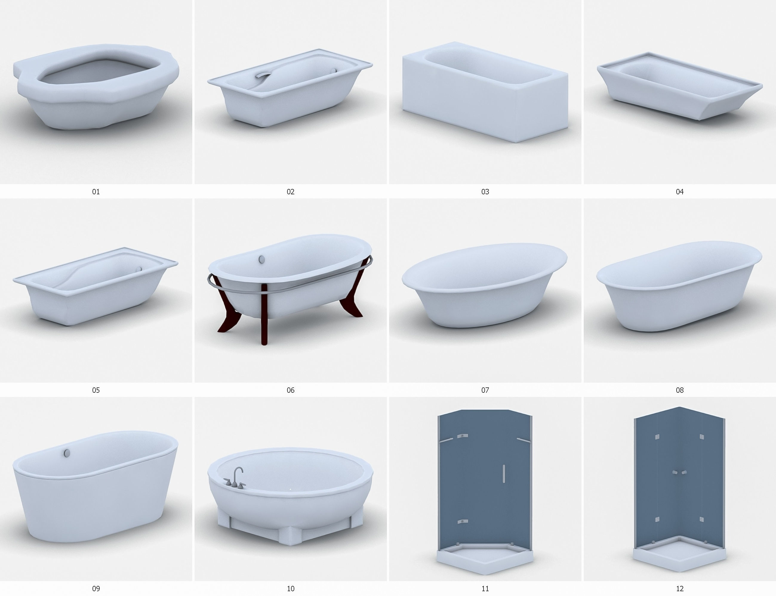 3D model Bathroom Vol 4 - Bathtub and Showers VR / AR / low-poly | CGTrader