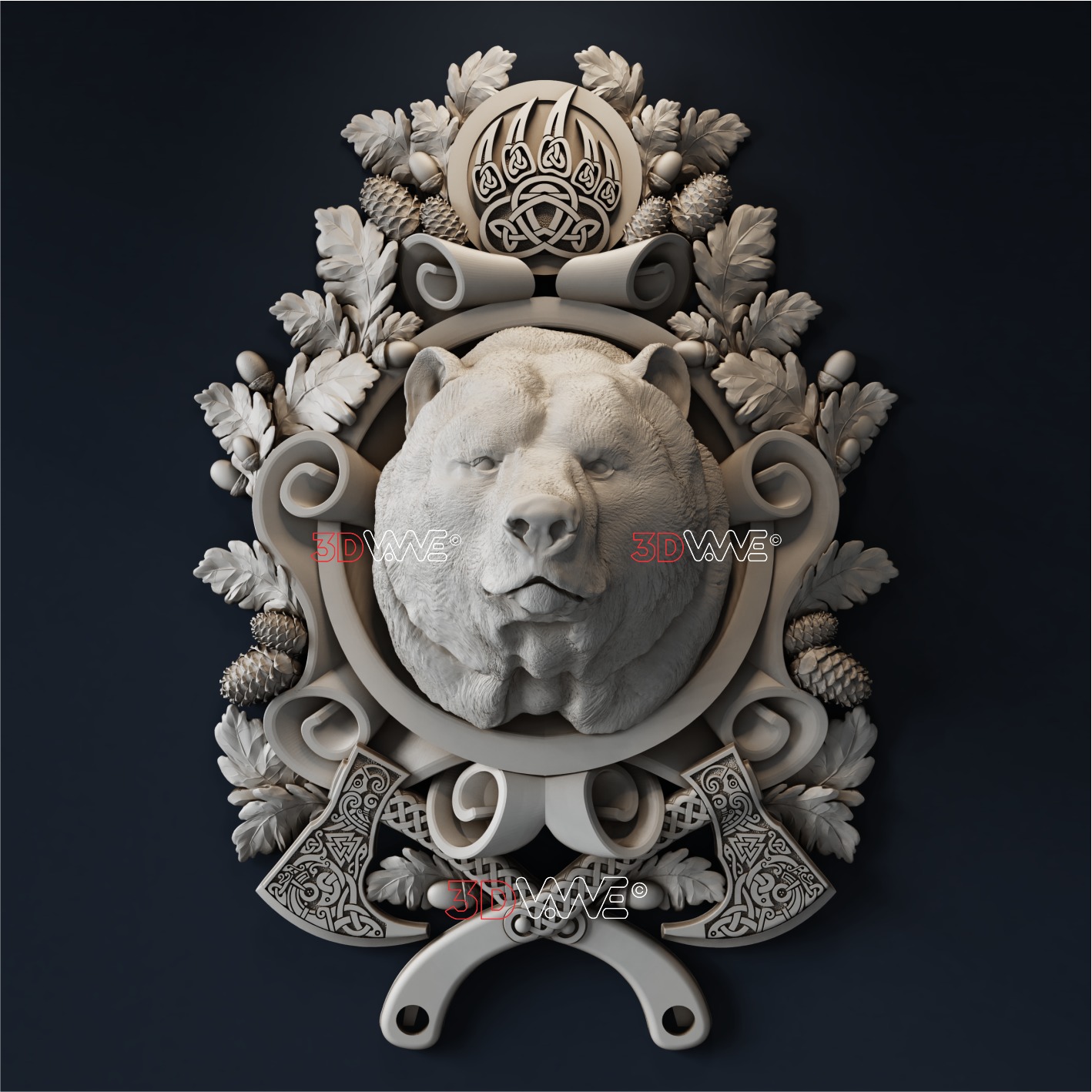 Grizzly medallion 3d stl model for cnc 3D print model 3D model 3D ...