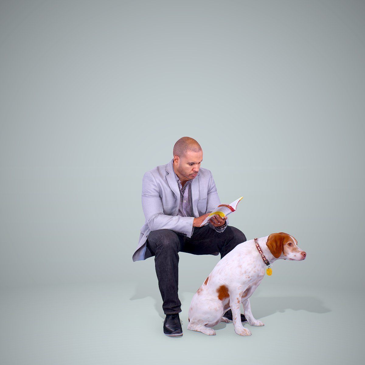 Man with Dog Sitting Reading Book CMan0222-HD2-O01P01-S 3D model | CGTrader
