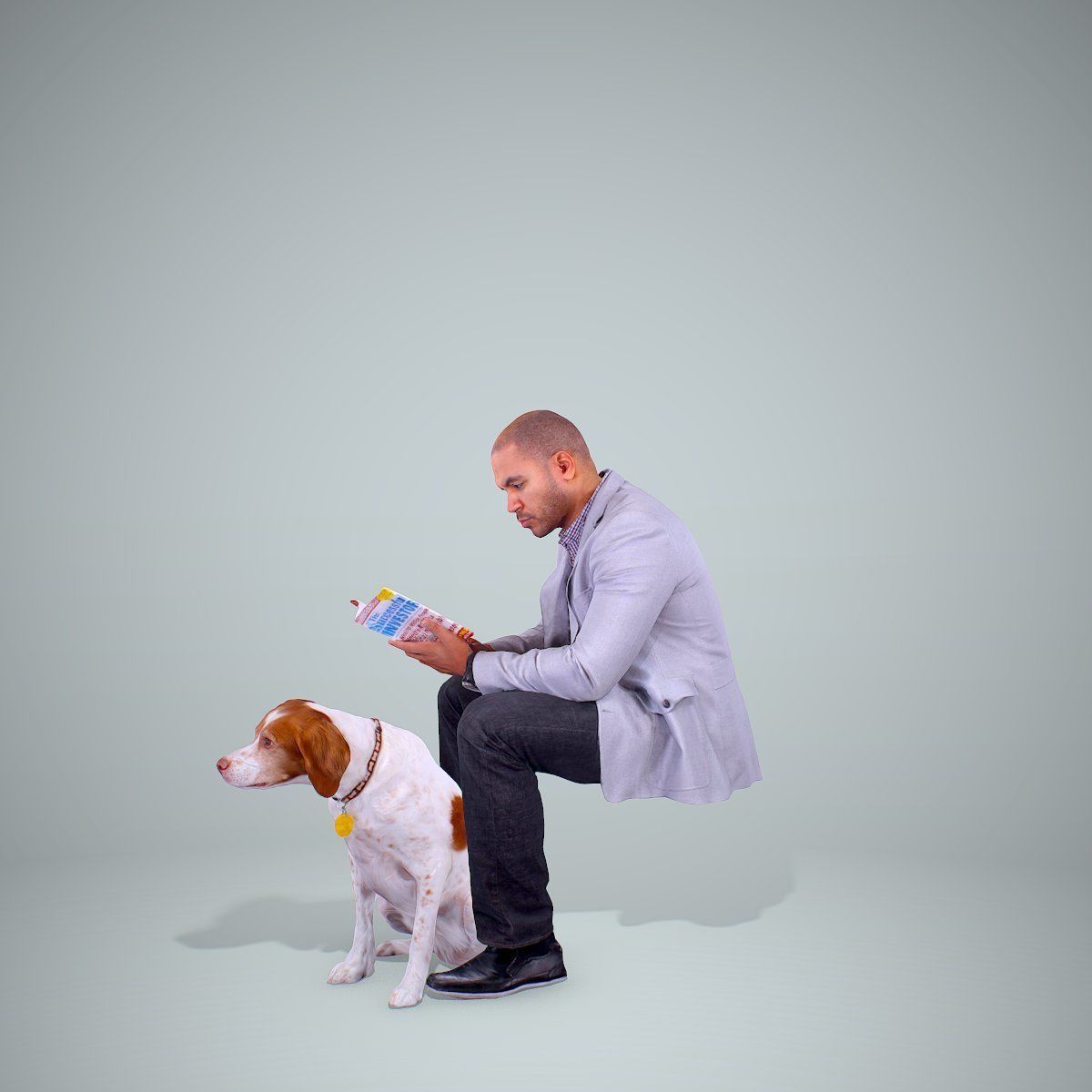 Man with Dog Sitting Reading Book CMan0222-HD2-O01P01-S 3D model | CGTrader