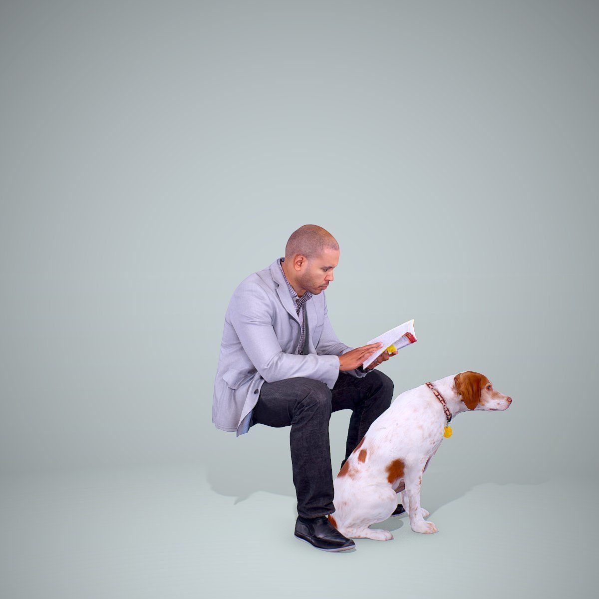 Man with Dog Sitting Reading Book CMan0222-HD2-O01P01-S 3D model | CGTrader