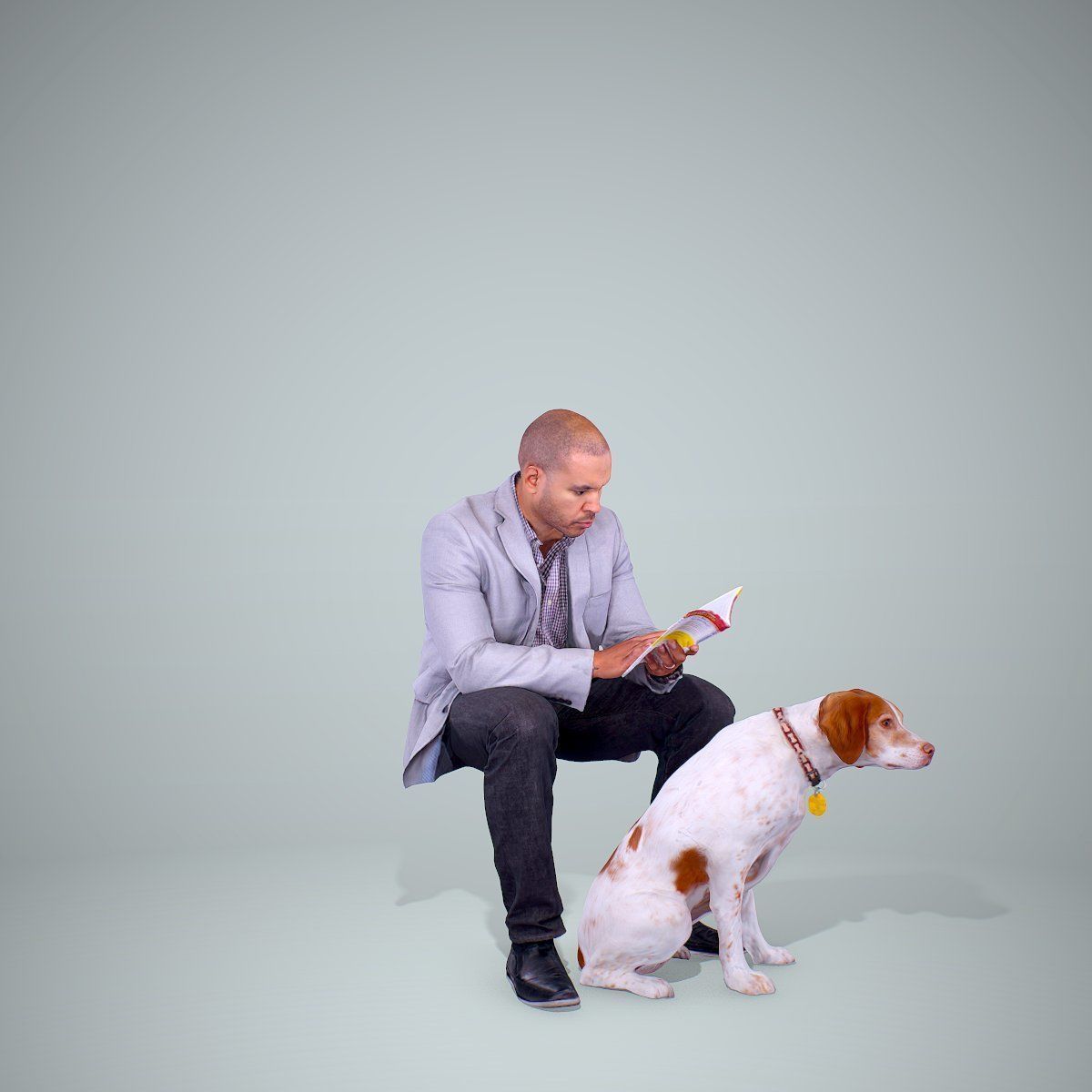 Man with Dog Sitting Reading Book CMan0222-HD2-O01P01-S 3D model | CGTrader