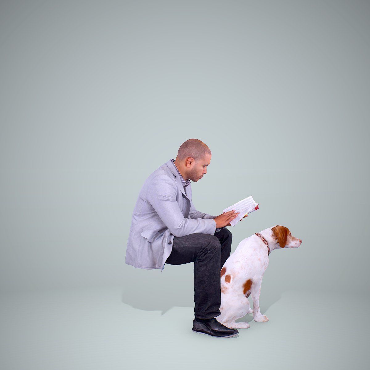 Man with Dog Sitting Reading Book CMan0222-HD2-O01P01-S 3D model | CGTrader