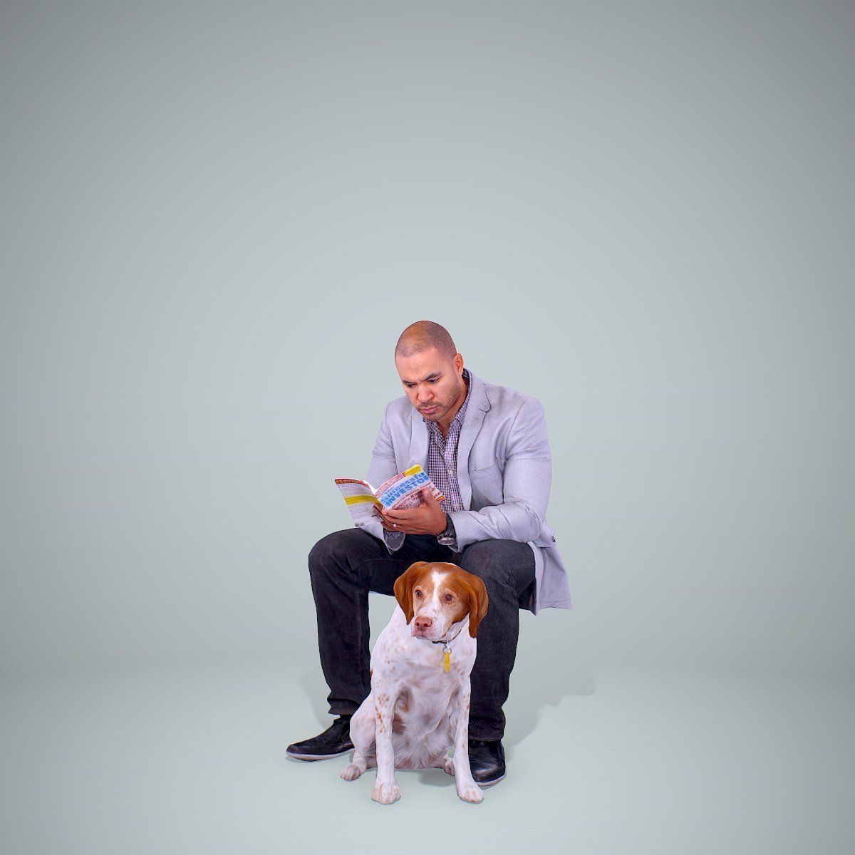 Man with Dog Sitting Reading Book CMan0222-HD2-O01P01-S 3D model | CGTrader