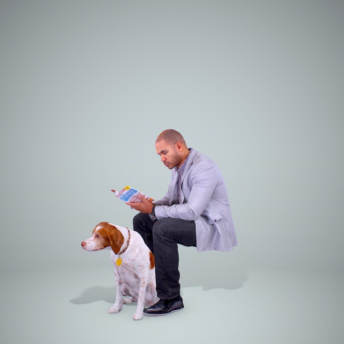 Man with Dog Sitting Reading Book CMan0222-HD2-O01P01-S 3D model | CGTrader