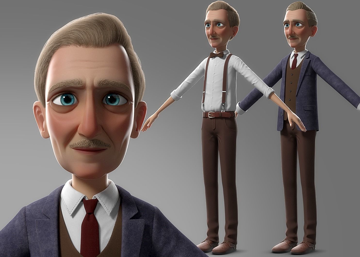 Cartoon Old Man No Rig 3D model | CGTrader
