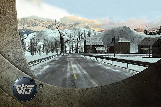 3D model Winterlandscape snowy road in video game VR / AR / low-poly ...