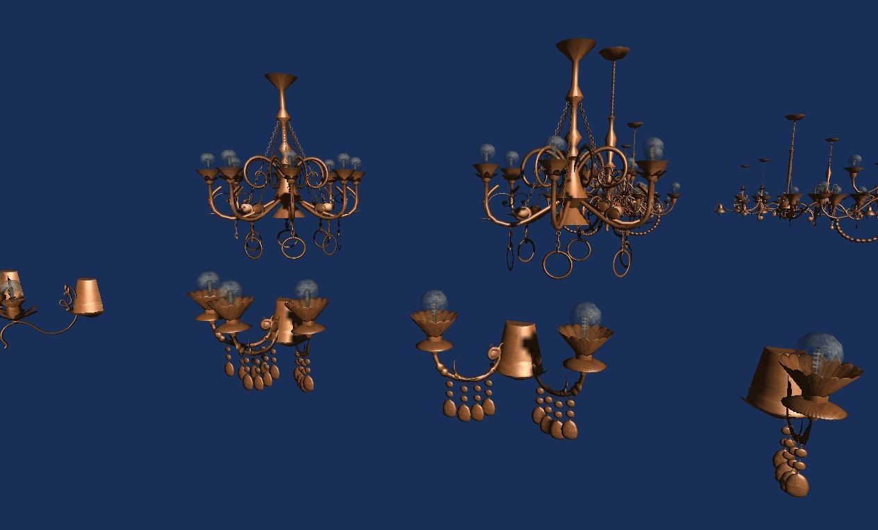 3D model Low-Poly Lamps collection chandelier on concrete wall VR / AR ...