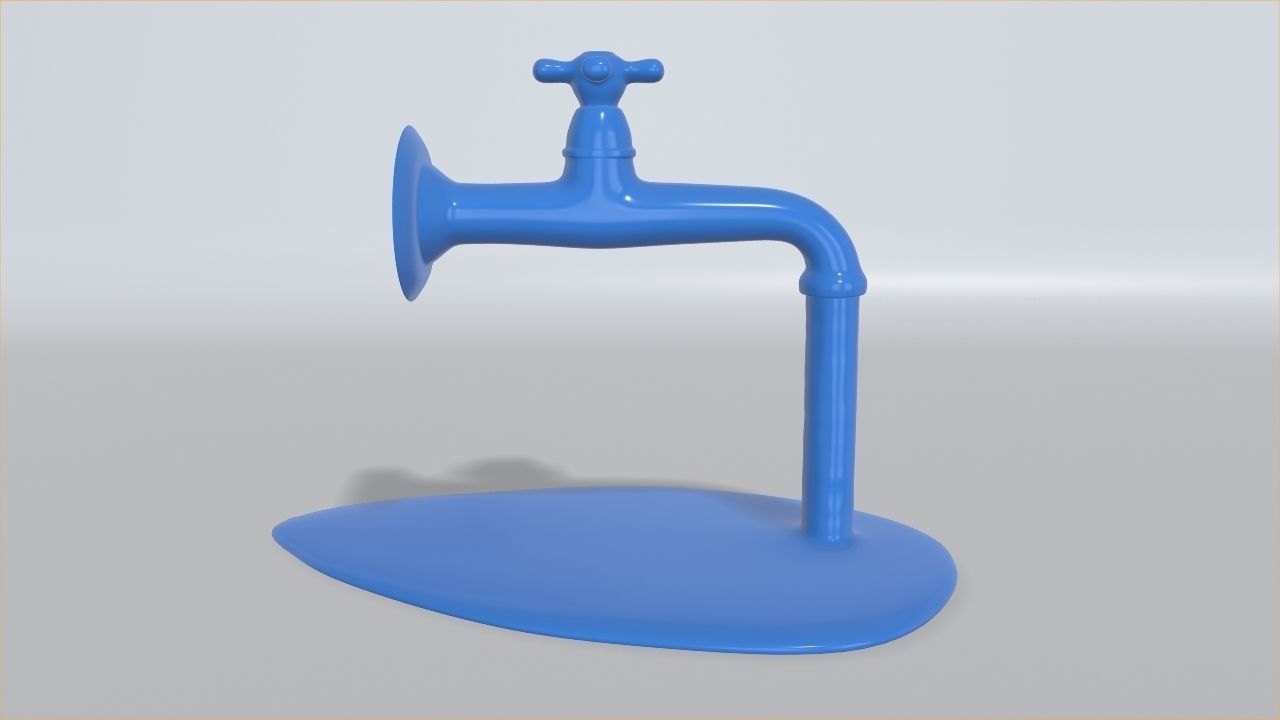 Water tap with running water 3D model 3D printable | CGTrader