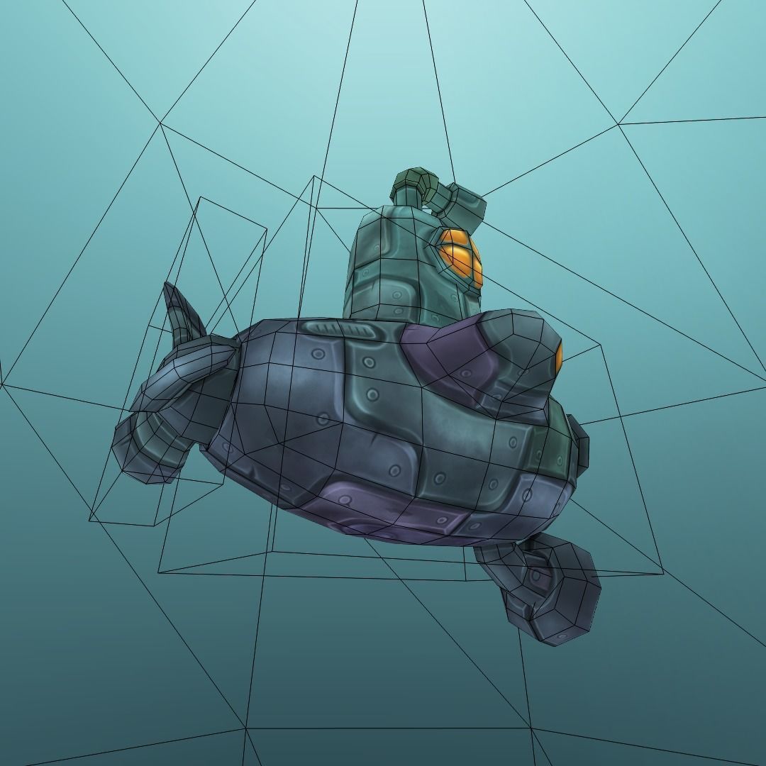 3D model Cartoon submarine with background VR / AR / low-poly rigged ...
