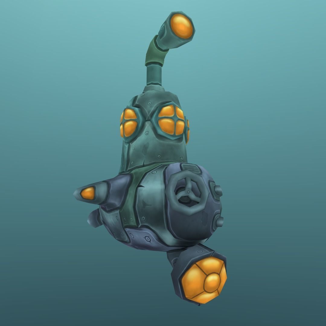 3D model Cartoon submarine with background VR / AR / low-poly rigged ...