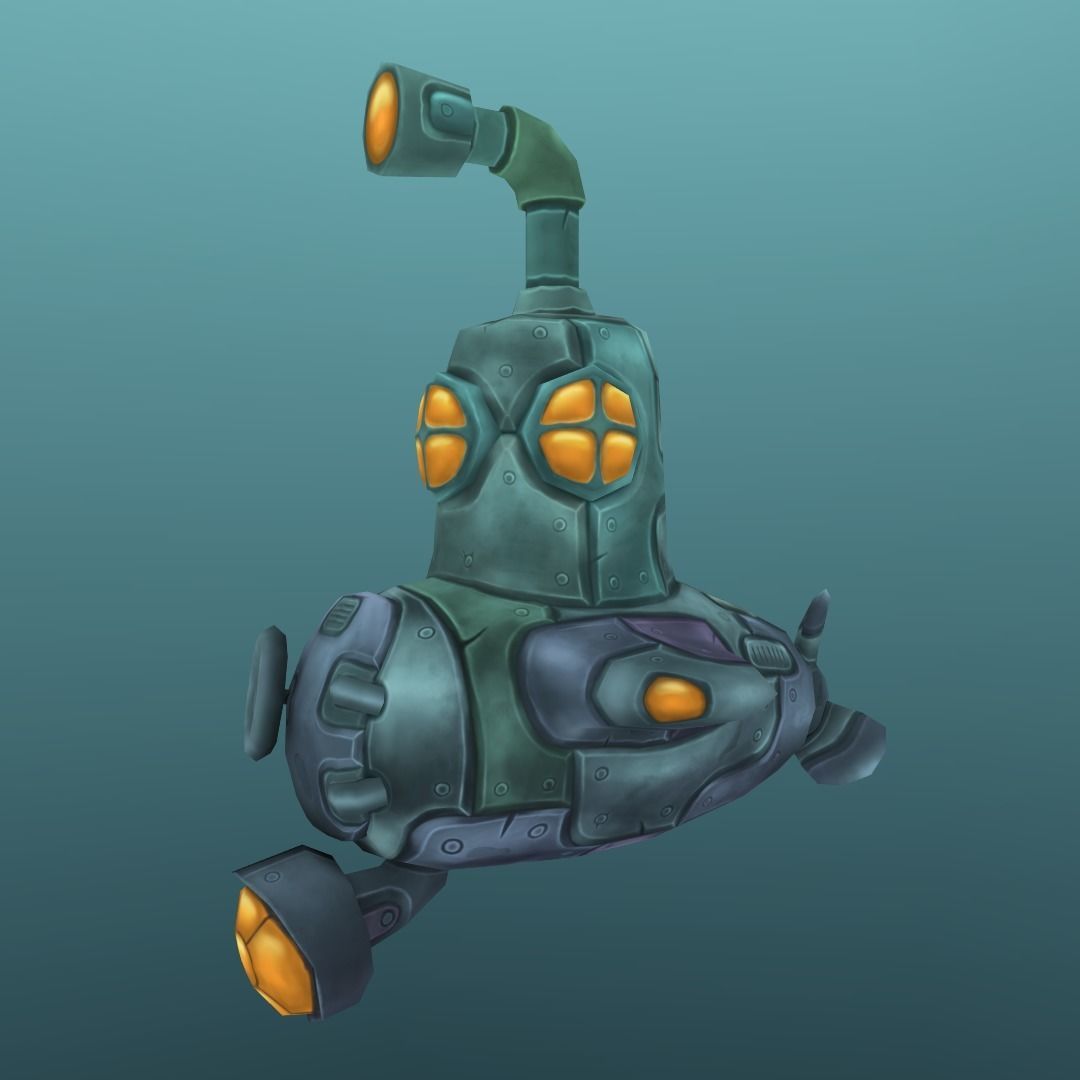 3D model Cartoon submarine with background VR / AR / low-poly rigged ...