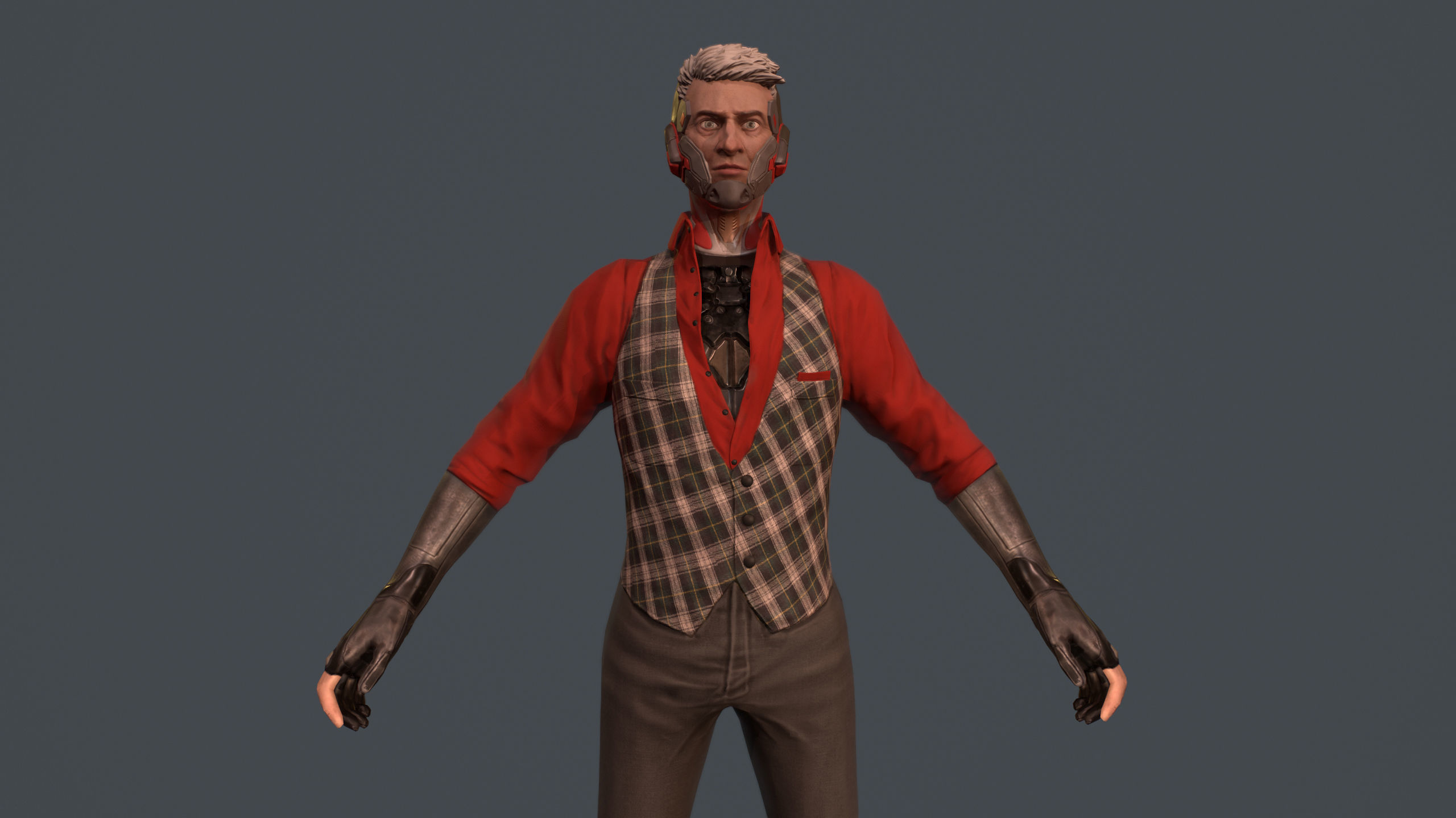3D model Gunman man in vest and plaid shirt VR / AR / low-poly rigged ...