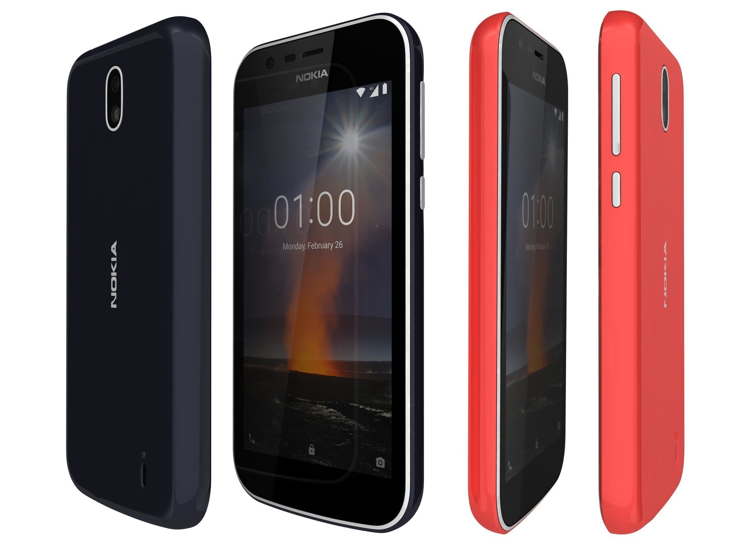 Nokia 1 Dark Blue And Warm Red 3D model | CGTrader