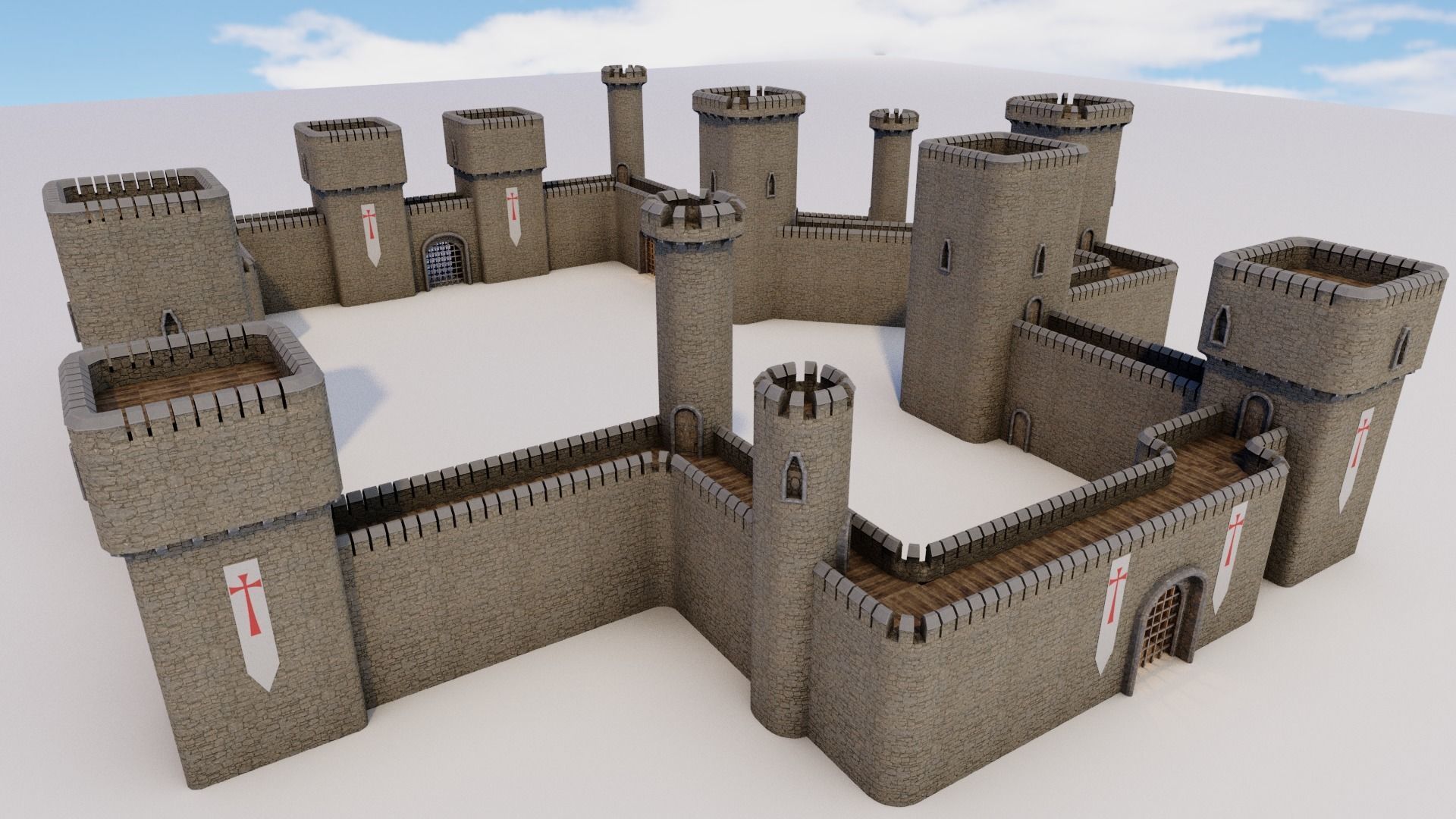 3D model Castle Walls Modular Pack VR / AR / low-poly | CGTrader