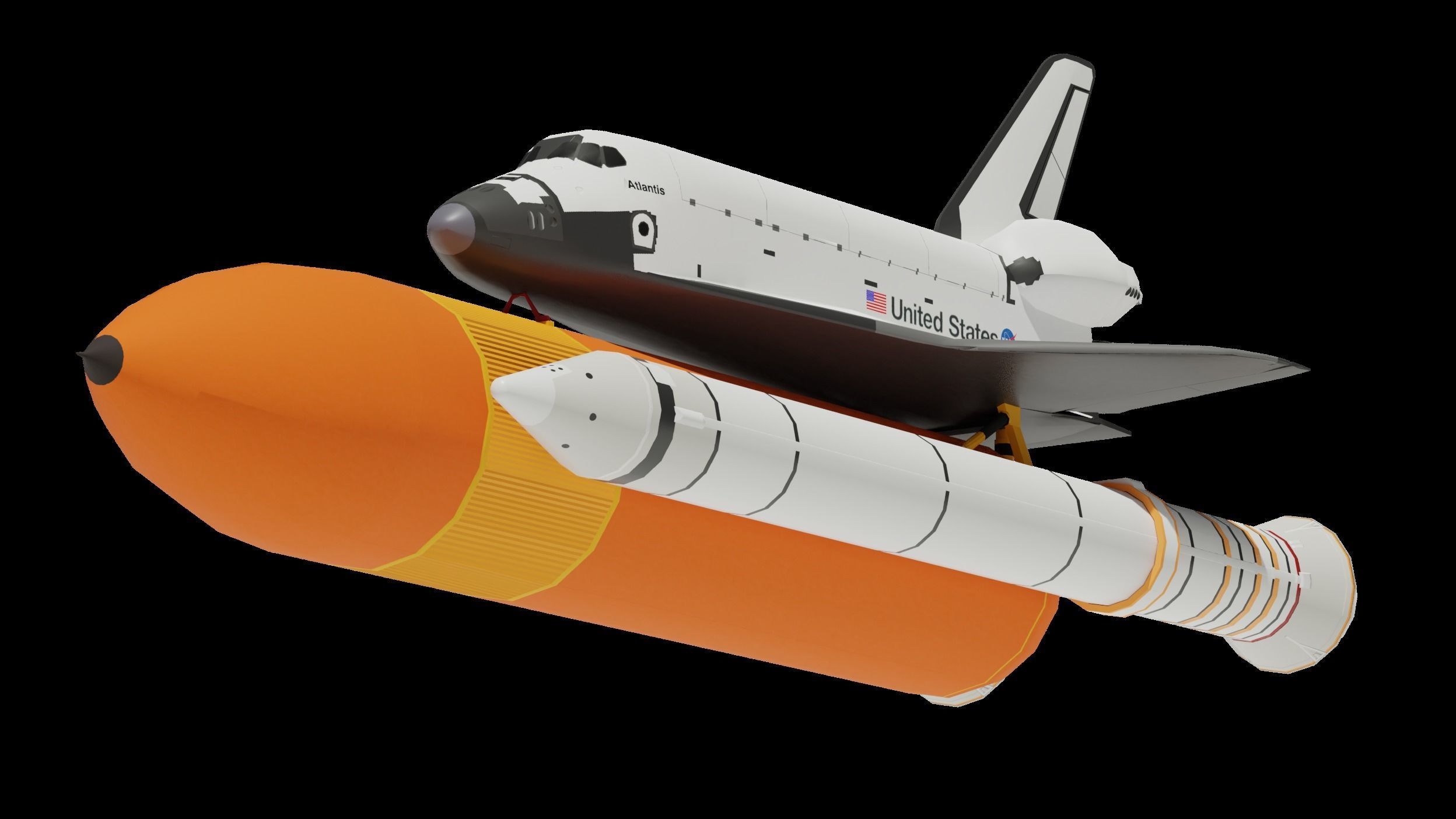 Space Shuttle Side Boosters And Fuel Tank Low Poly FREE free VR / AR ...