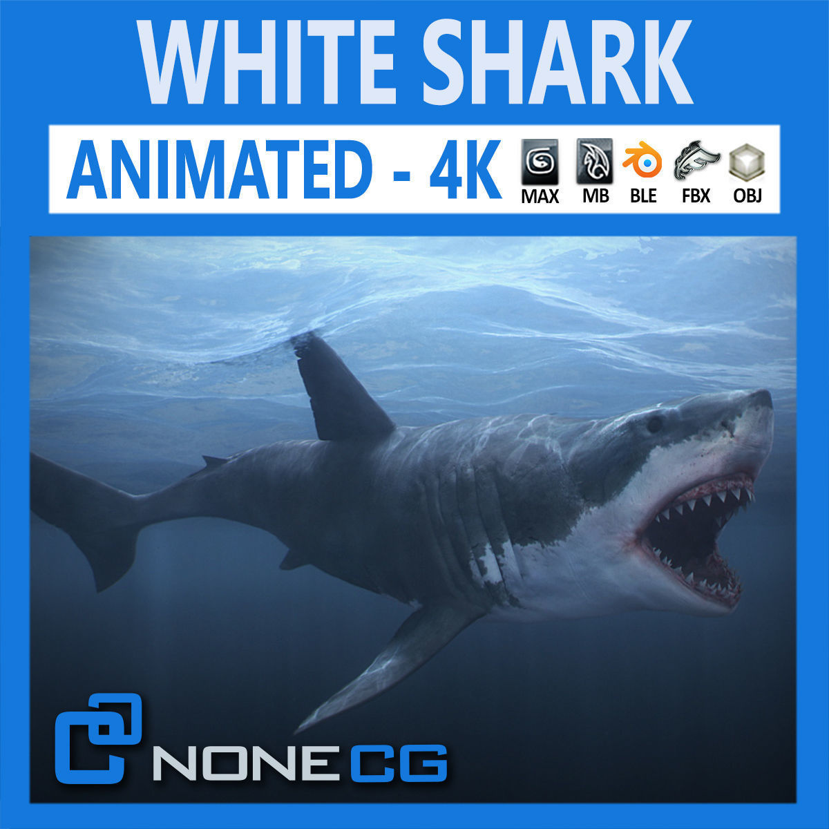 3D model Animated Great White Shark VR / AR / low-poly rigged animated ...
