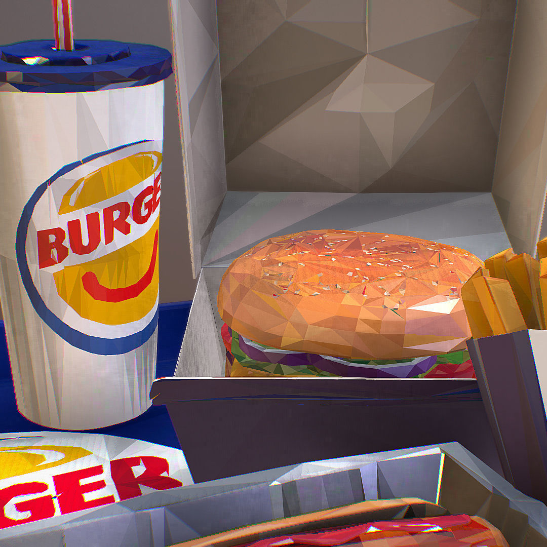3D model Fast Food Burger Big Pack Low Polygon Art VR / AR / low-poly ...