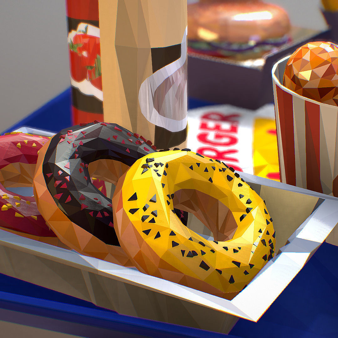 3D model Fast Food Burger Big Pack Low Polygon Art VR / AR / low-poly ...