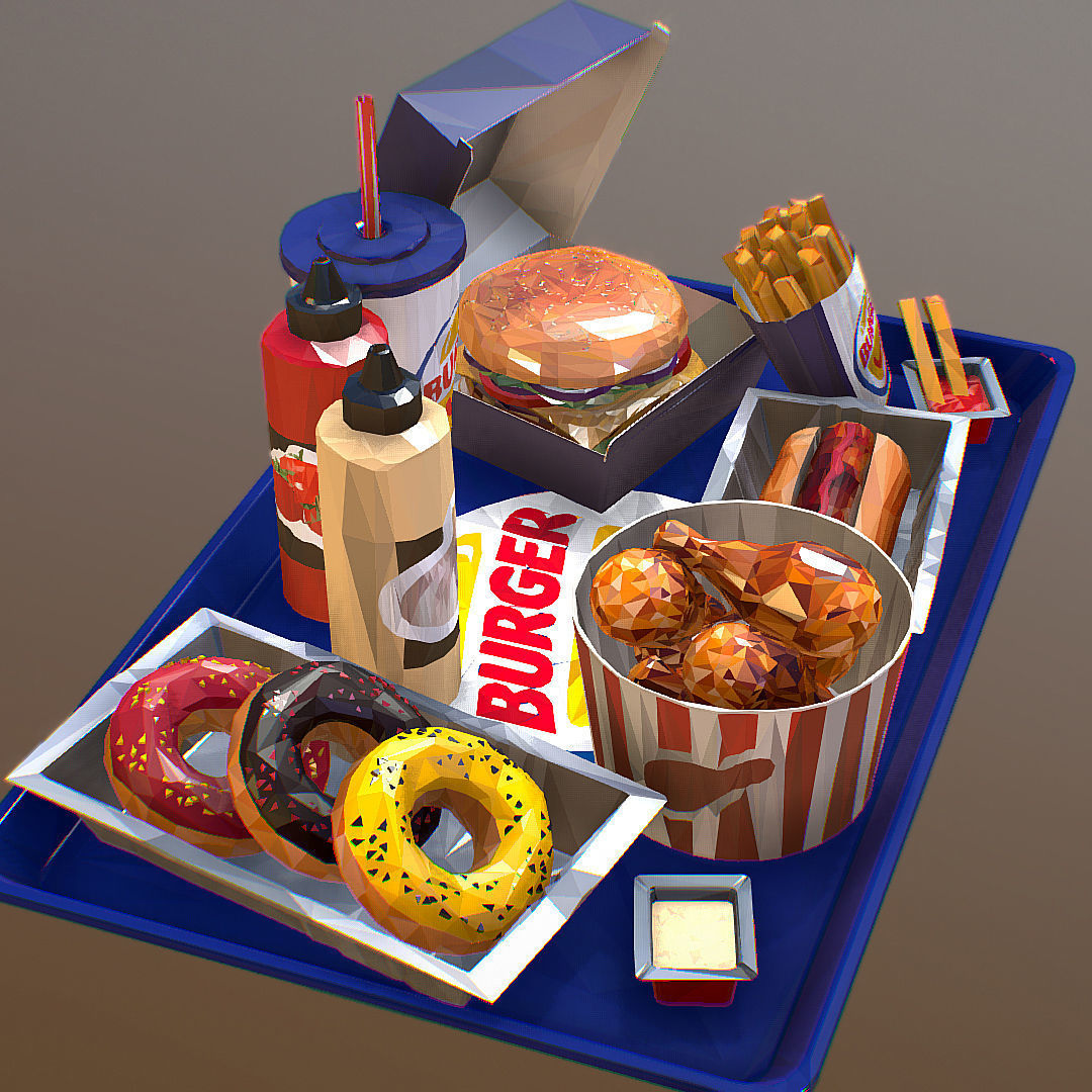 3D model Fast Food Burger Big Pack Low Polygon Art VR / AR / low-poly ...