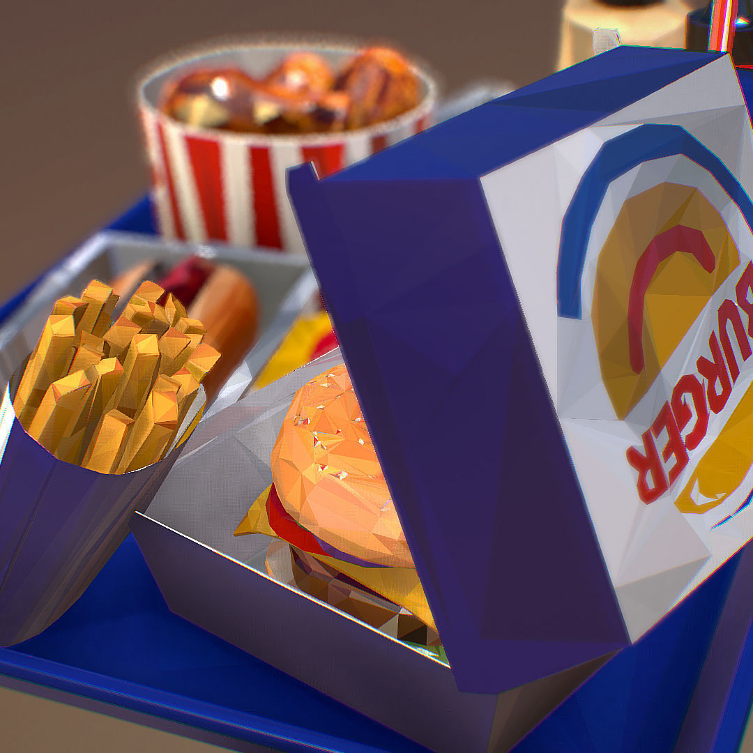 3D model Fast Food Burger Big Pack Low Polygon Art VR / AR / low-poly ...