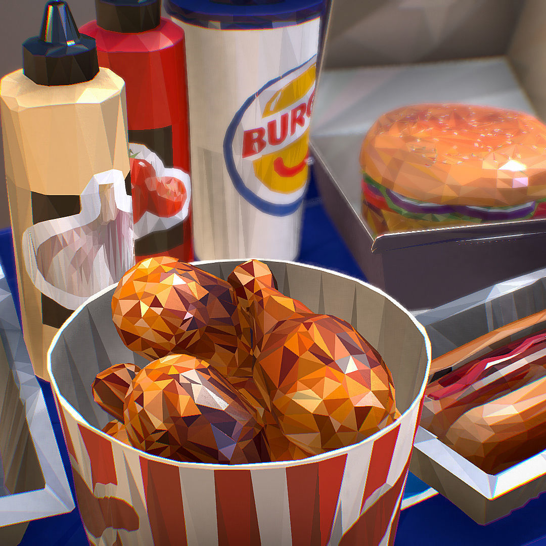 3D model Fast Food Burger Big Pack Low Polygon Art VR / AR / low-poly ...