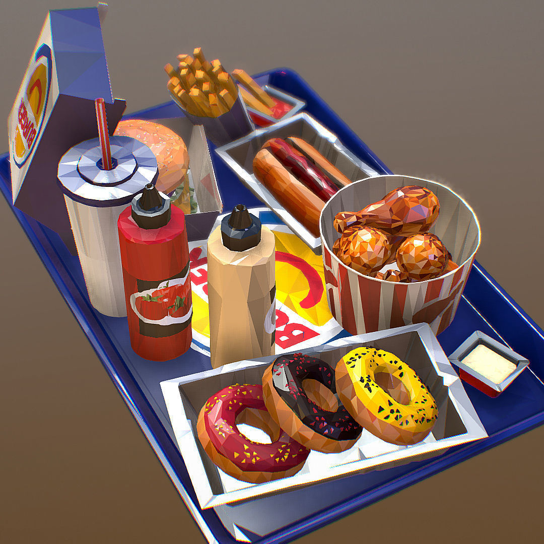 3D model Fast Food Burger Big Pack Low Polygon Art VR / AR / low-poly ...