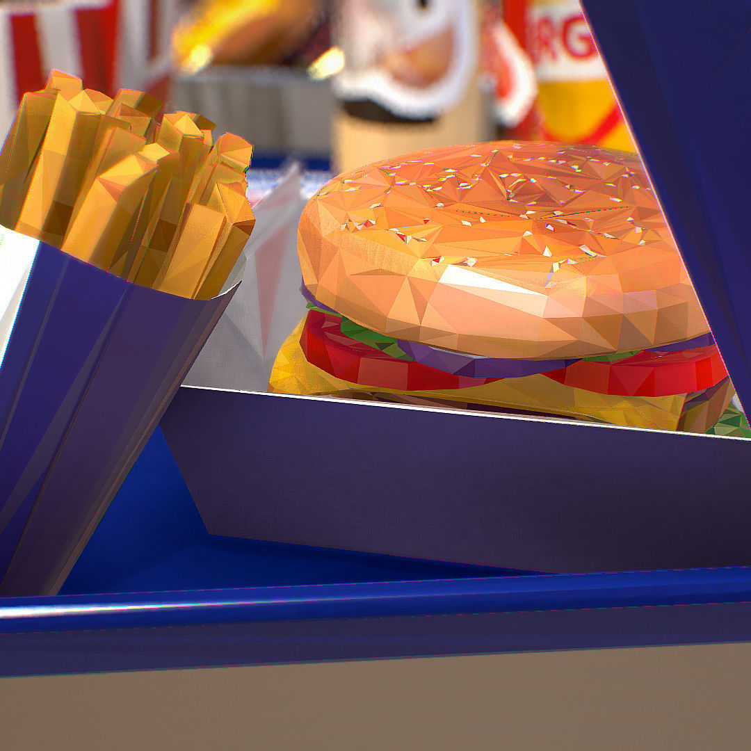 3D model Fast Food Burger Big Pack Low Polygon Art VR / AR / low-poly ...