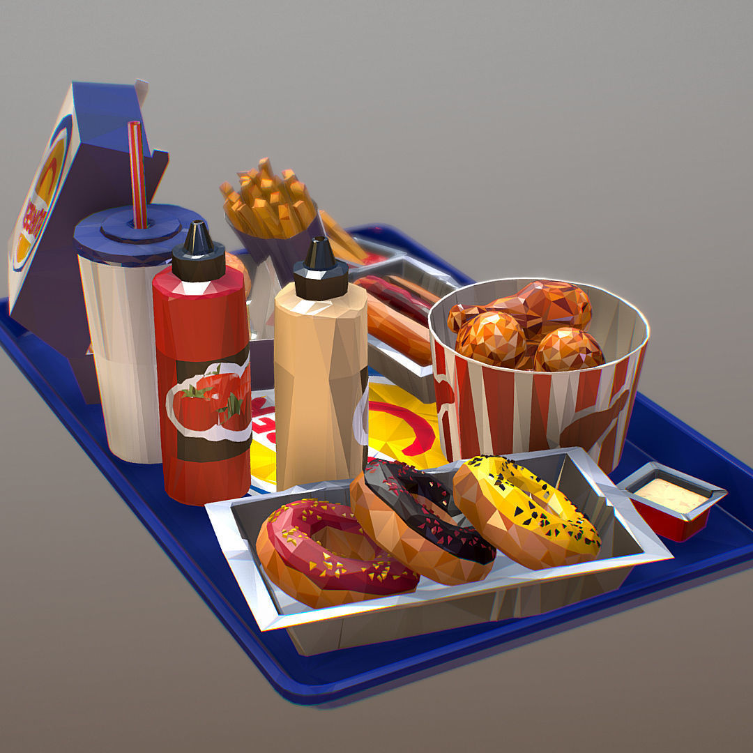 3D model Fast Food Burger Big Pack Low Polygon Art VR / AR / low-poly ...