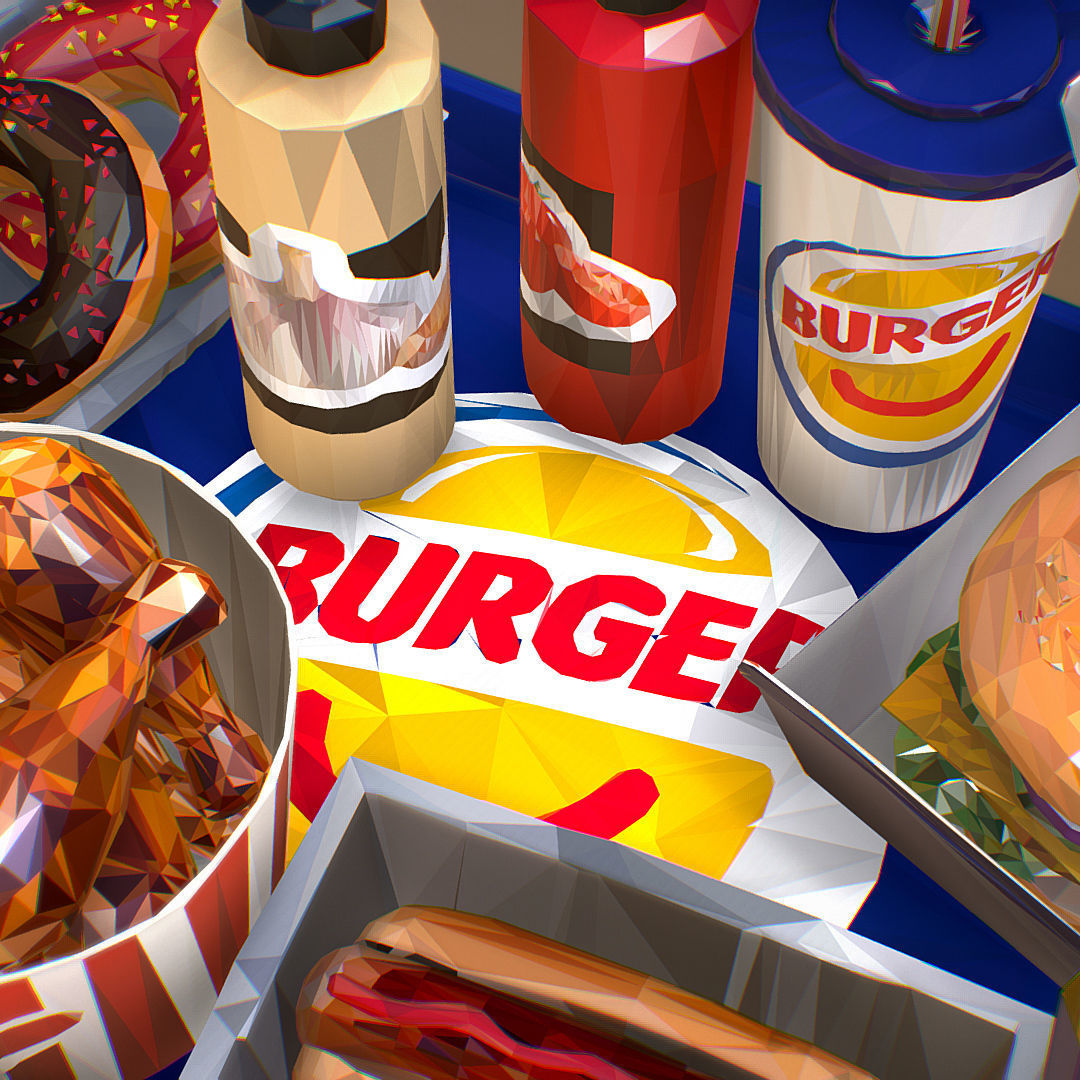 3D model Fast Food Burger Big Pack Low Polygon Art VR / AR / low-poly ...
