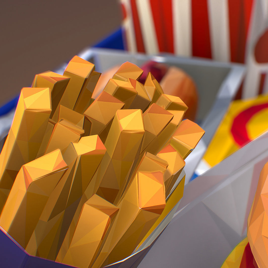 3D model Fast Food Burger Big Pack Low Polygon Art VR / AR / low-poly ...