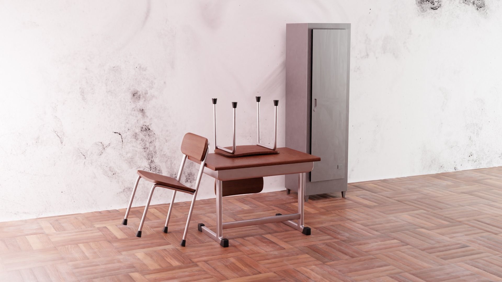 Japanese School Table chair cabinet 3D model | CGTrader