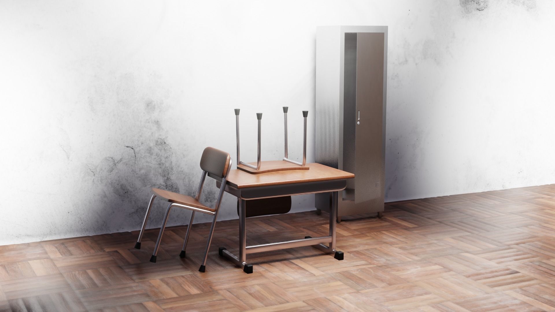 Japanese School Table chair cabinet 3D model | CGTrader