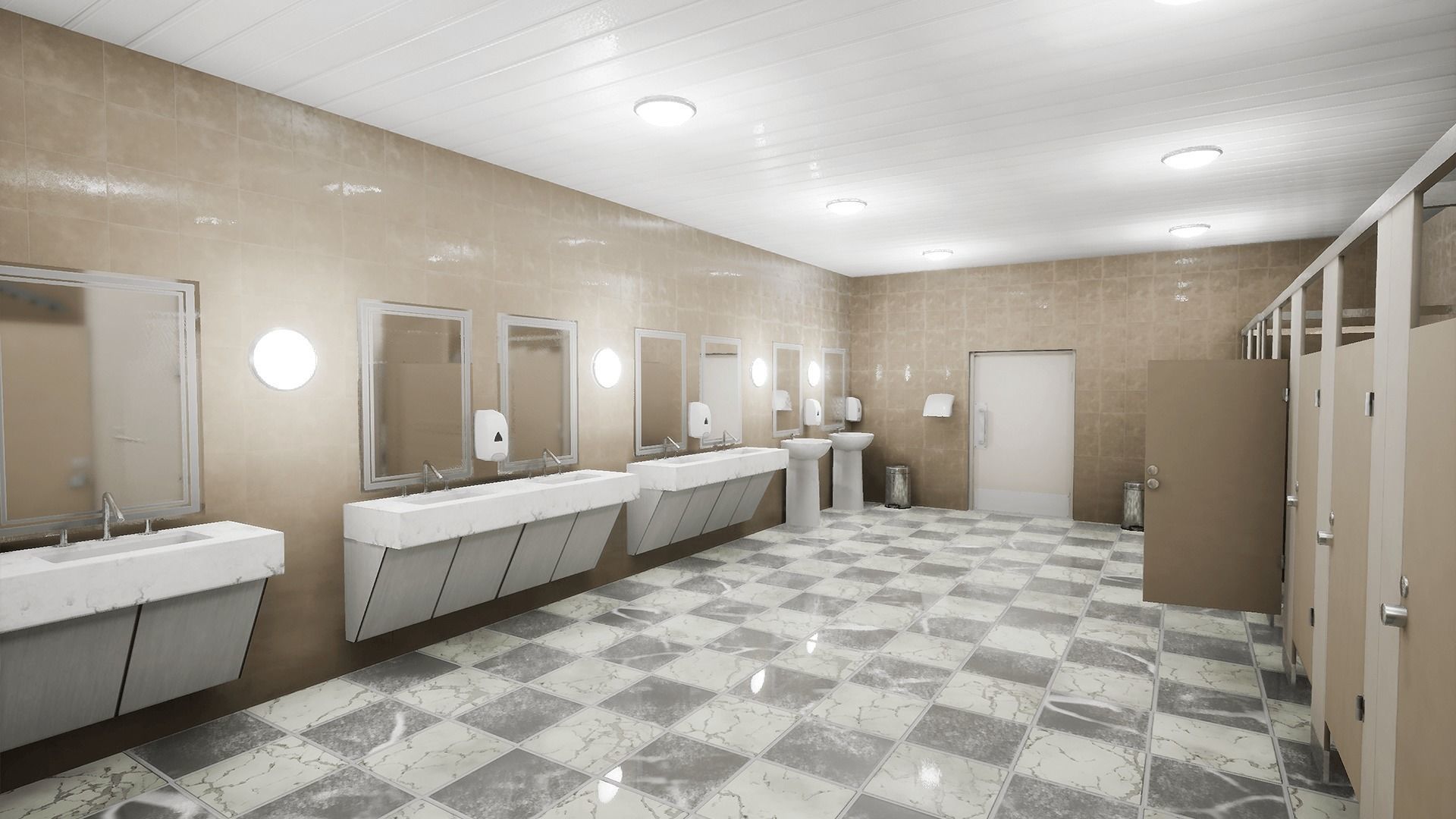 3D model PBR Restroom public with sinks and mirrors VR / AR / low-poly ...