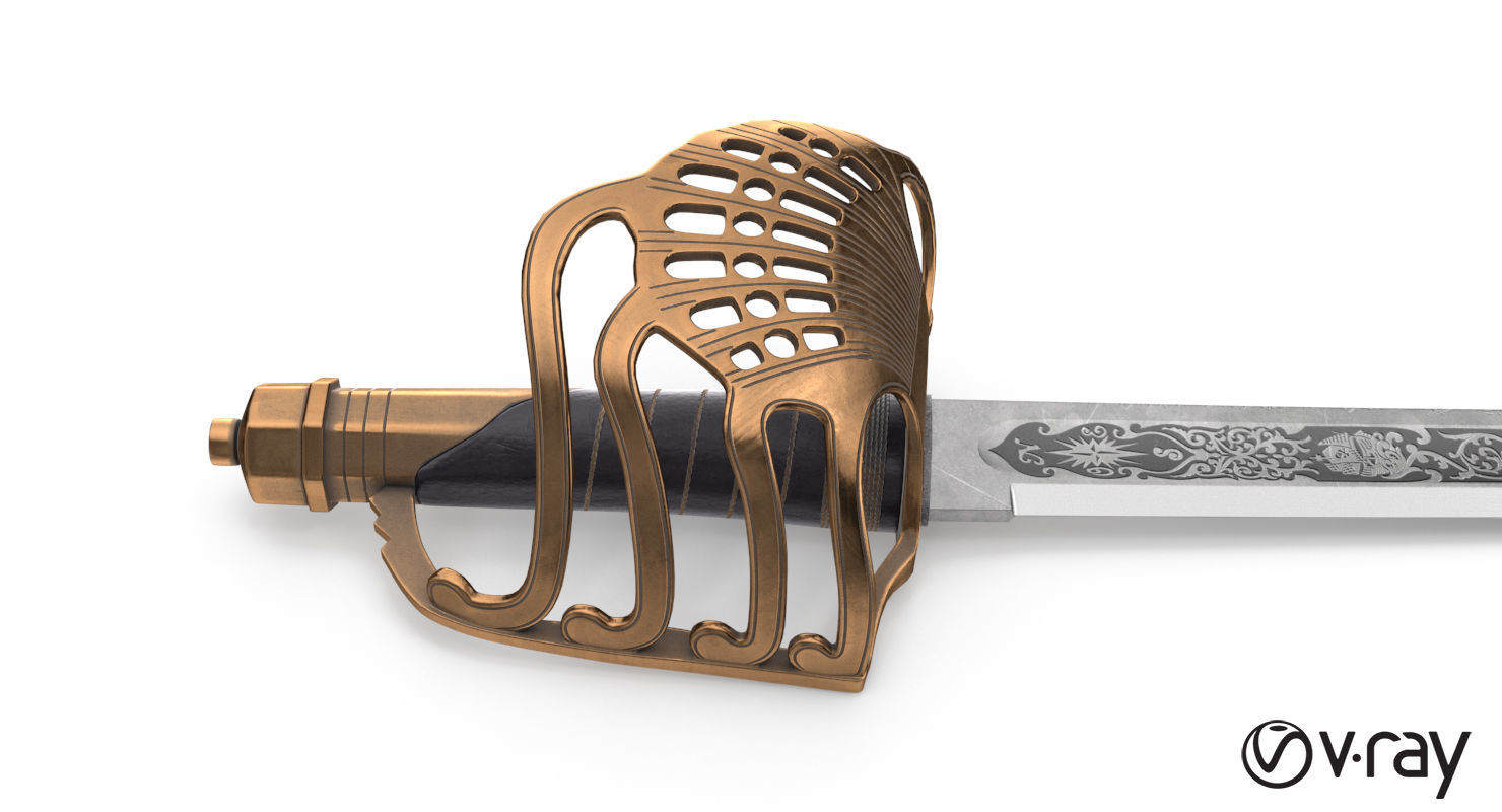 Pirate Marine Cutlass with Brass Hilt and Engraved Blade 3D model ...