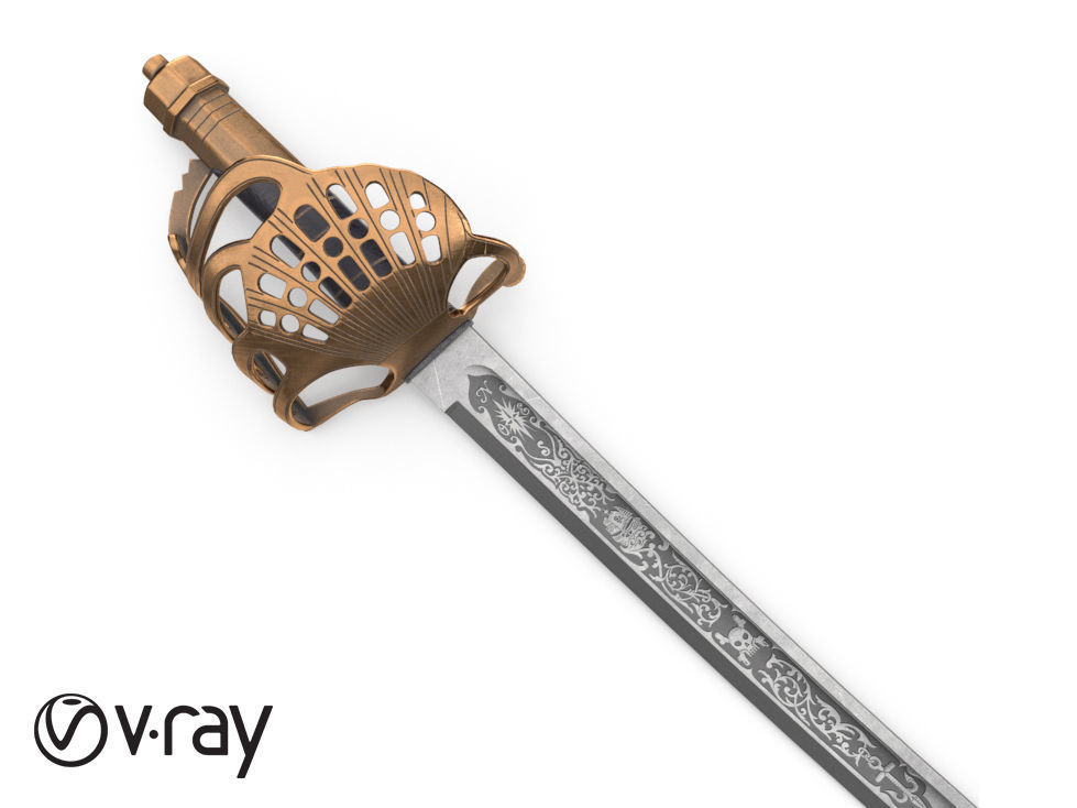 Pirate Marine Cutlass with Brass Hilt and Engraved Blade 3D model ...