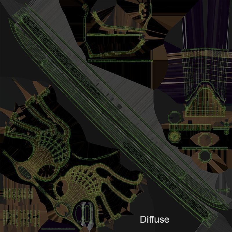 Pirate Marine Cutlass with Brass Hilt and Engraved Blade 3D model ...