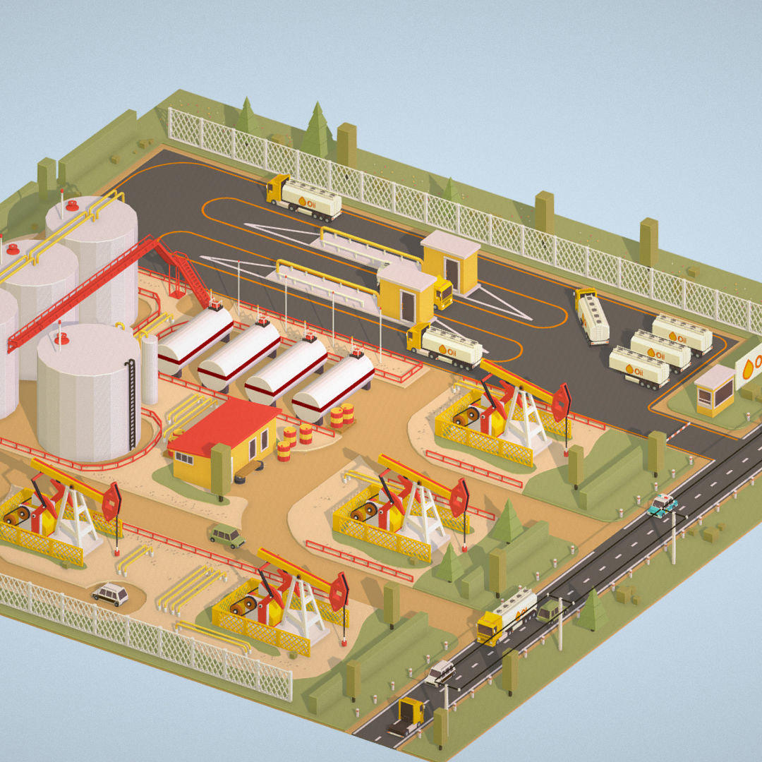 3D model Isometric Oil Field Extracting Crude Big Base VR / AR / low ...
