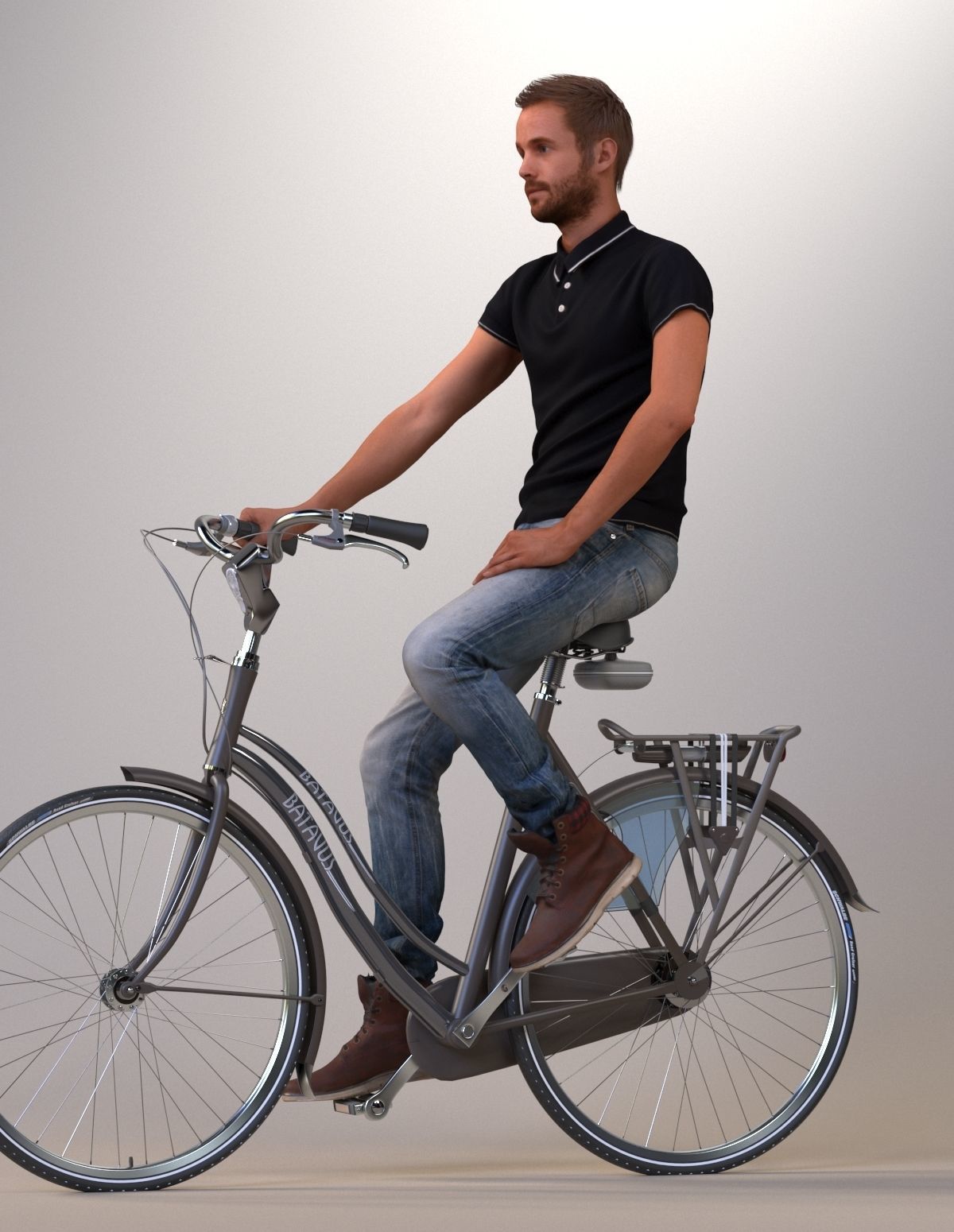 Pre-posed 3D man on a bike with realistic hair 3D model | CGTrader