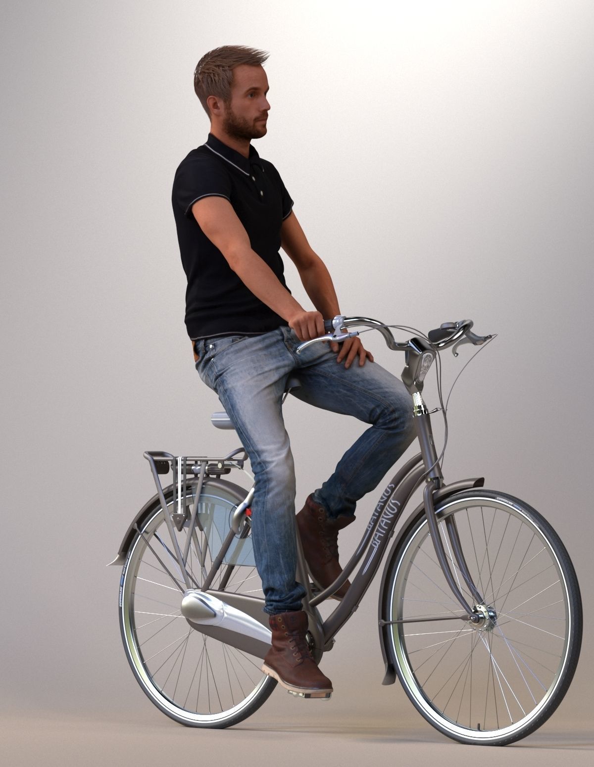 Pre-posed 3D man on a bike with realistic hair 3D model | CGTrader